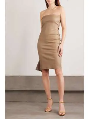 Sprwmn Strapless Croc-effect Leather Dress - Beige