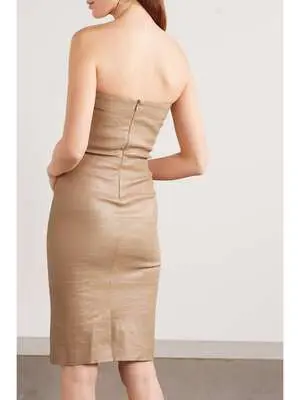 Sprwmn Strapless Croc-effect Leather Dress - Beige