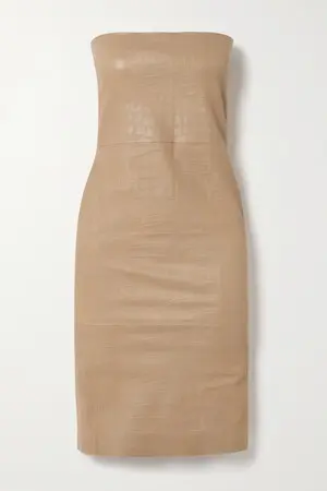 Sprwmn Strapless Croc-effect Leather Dress