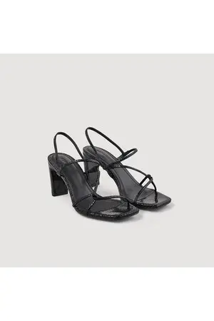 Sandro Embossed Leather Strappy Sandals - Black
