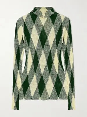 Burberry Checked Intarsia Cotton And Silk-blend Turtleneck Sweater