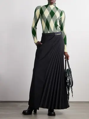 Burberry Checked Intarsia Cotton And Silk-blend Turtleneck Sweater