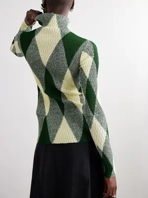 Burberry Checked Intarsia Cotton And Silk-blend Turtleneck Sweater