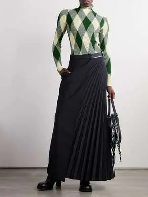 Burberry Checked Intarsia Cotton And Silk-blend Turtleneck Sweater