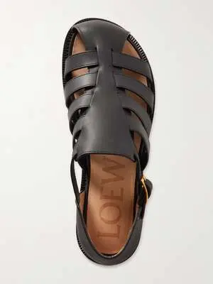 Loewe Campo Cutout Leather Sandals - Black