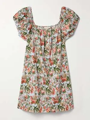 doen julie mini dress DEn Julie Floral-Print Cotton-Poplin Mini Dress - Blue