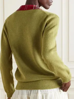 Loewe Paneled Checked Silk Blend-trimmed Knitted Sweater