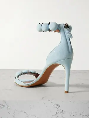 Alaïa La Bombe 90 Embellished Studded Suede Sandals - Blue