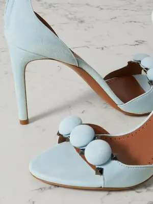 Alaïa La Bombe 90 Embellished Studded Suede Sandals - Blue