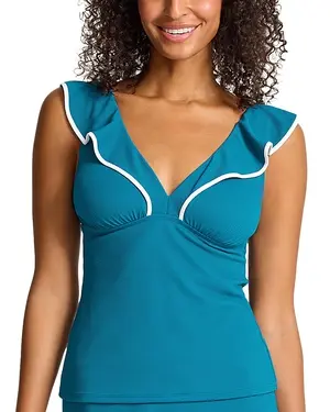 Tommy Bahama Island Cays Cabana Ruffle Trim Tankini - Topaz Teal