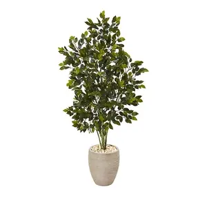 NEARLY NATURAL 53in. Ficus Artificial Tree In Sand Colored Planter - Green