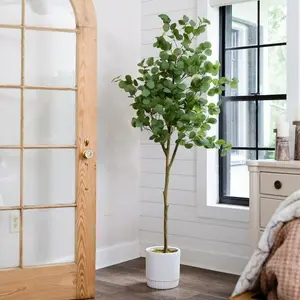 NEARLY NATURAL 6ft. Artificial Eucalyptus Tree With White Decorative Planter