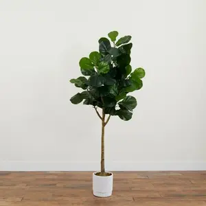NEARLY NATURAL 6ft. Artificial Fiddle Leaf Fig Tree With White Decorative Planter - Green