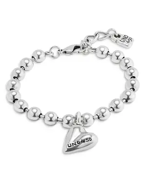 UNODE50 Plated Beaded Bracelet With Heart Charm - Silver
