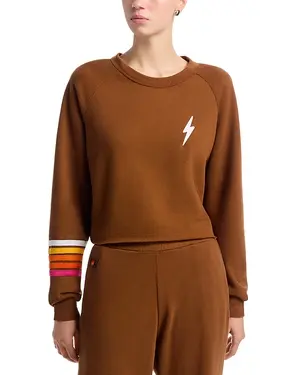 Aviator Nation Lightning Bolt Logo Sweatshirt - Cinnamon/white/pink