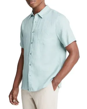 Vince Short Sleeve Linen Shirt Ceramic Blue