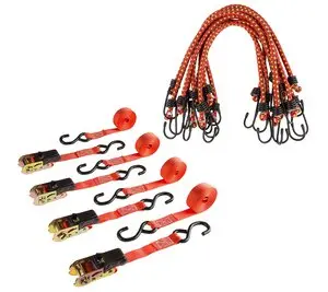 STALWART 10' Ratchet Strap And 24' Bungee Cord Set - One-color