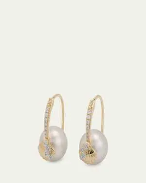 SYDNEY EVAN 14k Gold Clamshell Pearl Diamond Earrings
