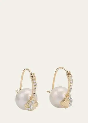 SYDNEY EVAN 14k Gold Clamshell Pearl Diamond Earrings