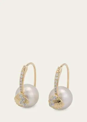 SYDNEY EVAN 14k Gold Clamshell Pearl Diamond Earrings
