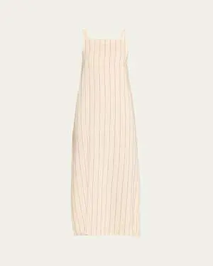 LOULOU STUDIO Etta Stripe Midi Linen Dress - Ivory/black