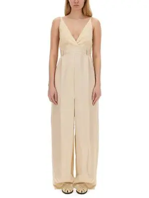ALYSI Malfile Satin Jumpsuit - Beige