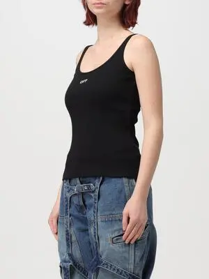 Off-White Ribbed Tank Top - Black
