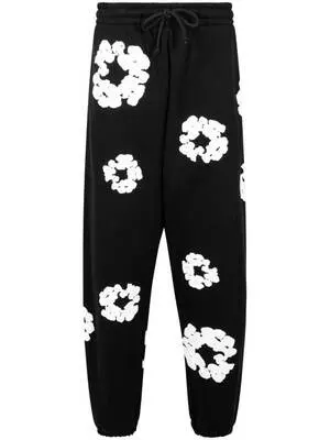 DENIM TEARS Cotton Wreath-print Track Pants - Black