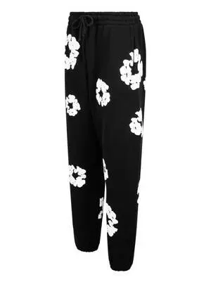 DENIM TEARS Cotton Wreath-print Track Pants - Black