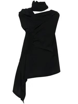 Issey Miyake Crepe Asymmetric Blouse - Black