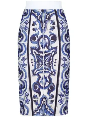 Dolce & Gabbana Majolica-Print Midi Skirt Blue