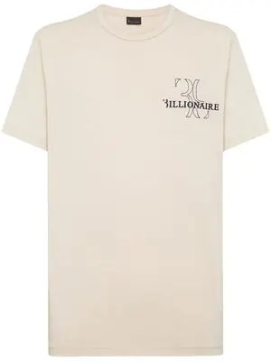 BILLIONAIRE Logo-embroidered Cotton T-shirt - Neutrals