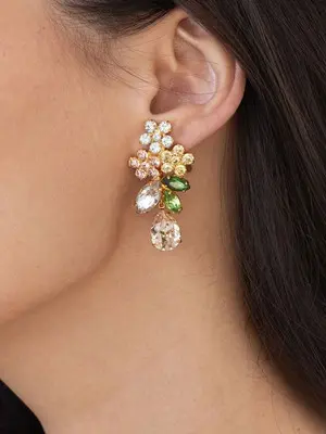JENNIFER BEHR 18kt Gold Plated Bouquet Crystal Drop Earrings - Green