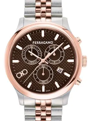 FERRAGAMO Duo Chronograph Stainless Steel And Rose Gold-plated Watch - Brown