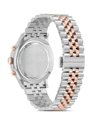 FERRAGAMO Duo Chronograph Stainless Steel And Rose Gold-plated Watch - Brown