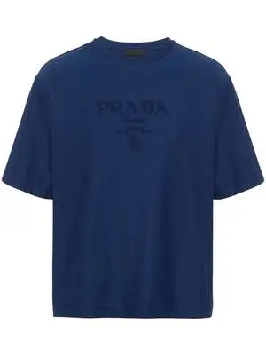 Prada Logo-Appliqué Technical Cotton T-Shirt - Blue | Editorialist
