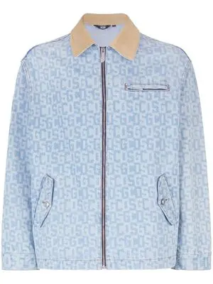 Gcds Monogram-print Denim Jacket - Blue