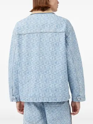 Gcds Monogram-print Denim Jacket - Blue