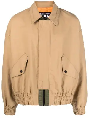 Versace Logo-patch Bomber Jacket - Neutrals