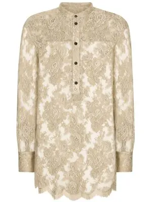 Dolce & Gabbana Semi-sheer Floral-lace Shirt - Neutrals