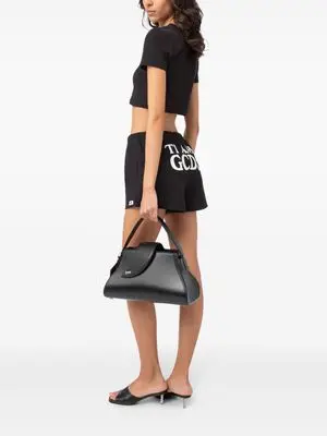 Gcds Logo-embroidered Cropped T-shirt - Black