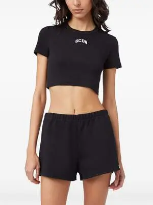 Gcds Logo-embroidered Cropped T-shirt - Black