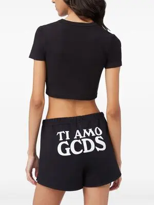 Gcds Logo-embroidered Cropped T-shirt - Black