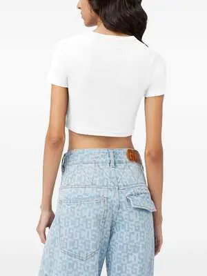 Gcds Logo-embroidered Cropped T-shirt - White