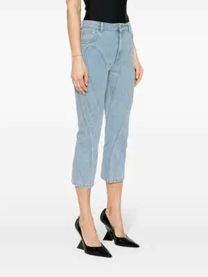 MUGLER High-rise Cropped Jeans - Blue