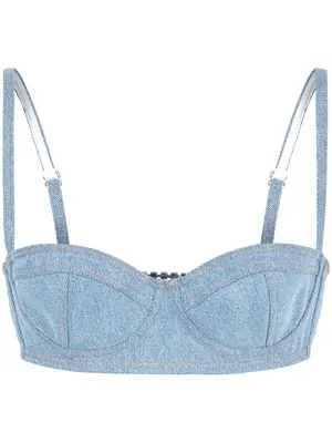 Gcds Logo-embellished Denim Bustier Top