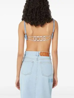 Gcds Logo-embellished Denim Bustier Top
