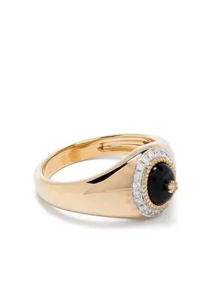 Yvonne Léon 9kt Yellow Diamond And Onyx Signet Ring - Gold