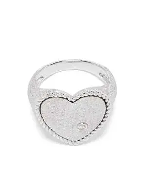 Yvonne Léon 9kt White Gold Diamond Heart Signet Ring - Silver