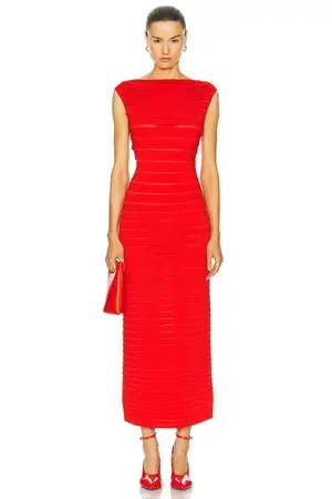 Alaïa Striped Midi Dress In Red